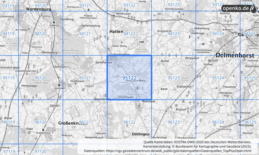 KOSTRA-DWD-2020 Rasterfeld Nr. 95122 - openko.de